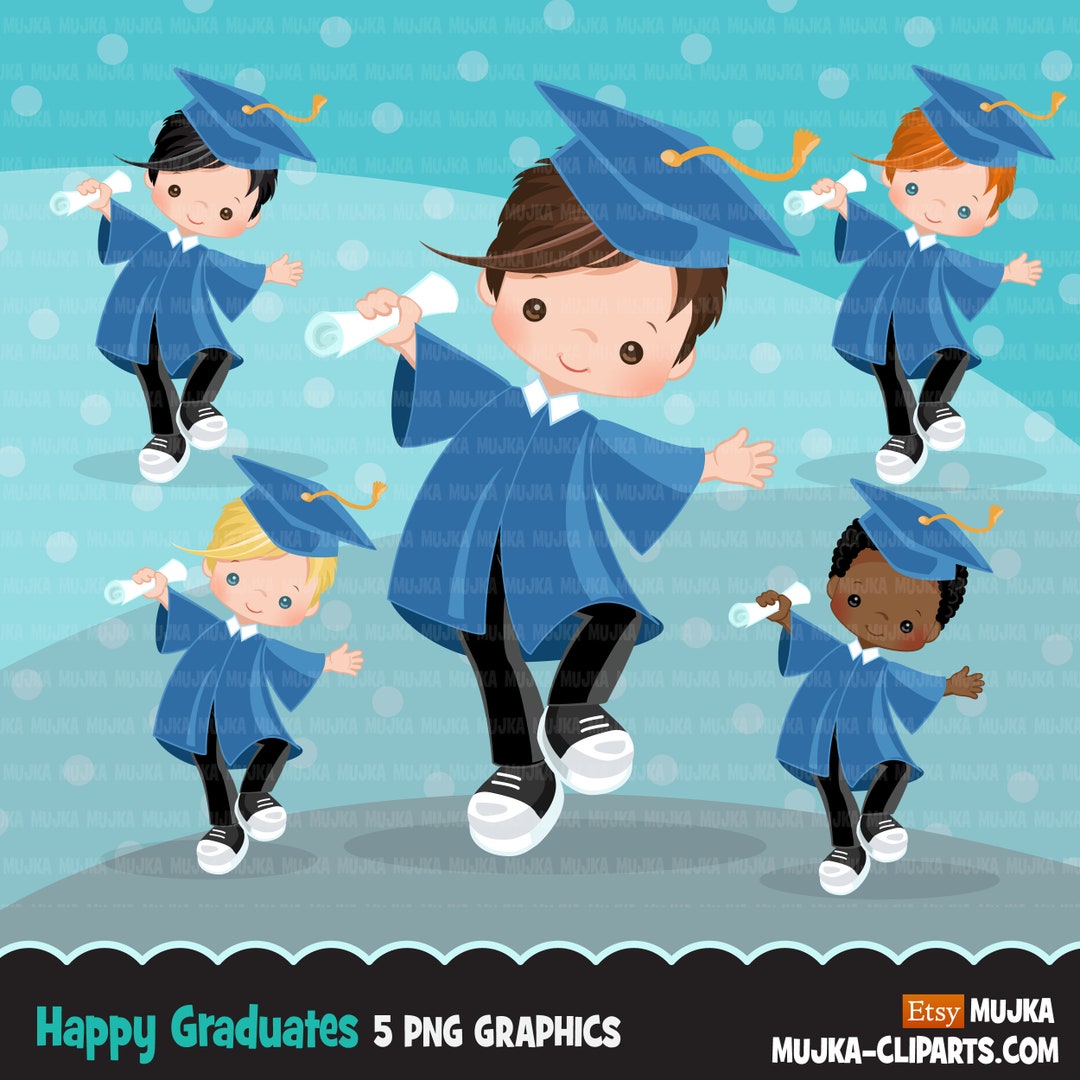 Graduation Clipart, School, Graduate Boys With Blue Cape, Students ...