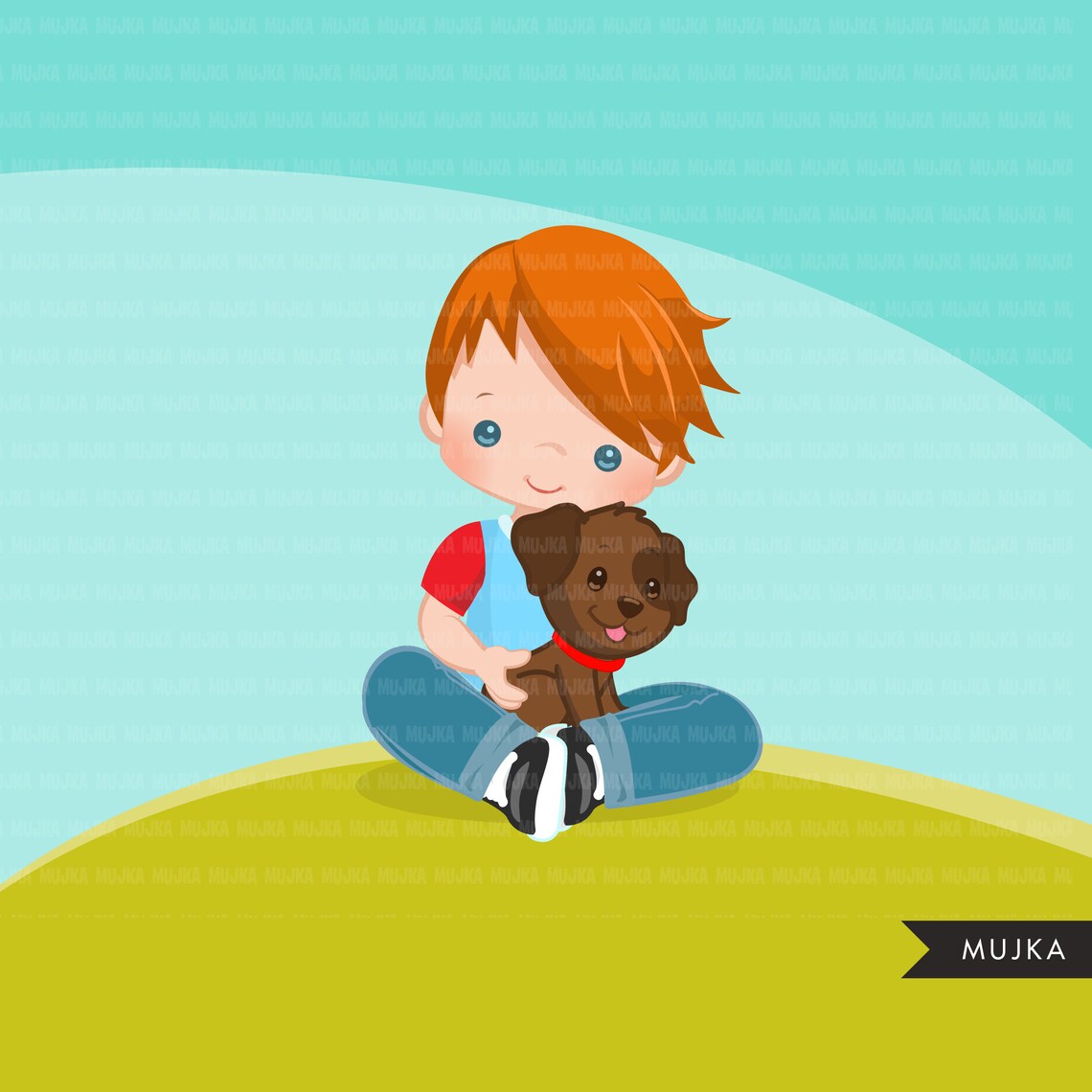 Easter Boy With Puppy Clipart. Cute Spring Illustration, Little Boy New ...