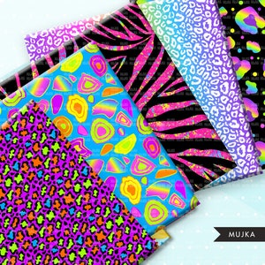 Animal Print Digital Papers, Seamless Neon Patterns, Zebra Print ...