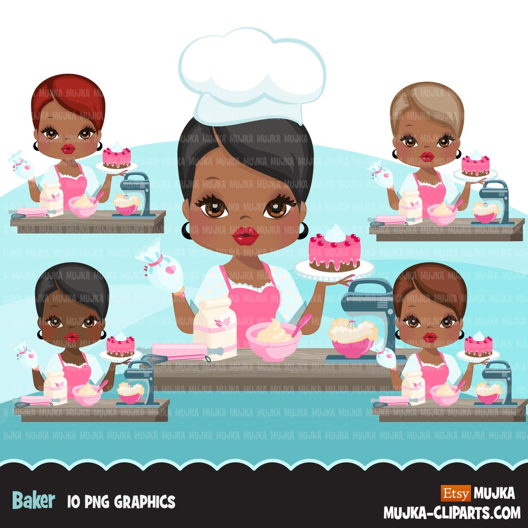 Afro Woman Baker PNG Clipart With Baking Supplies, Print and Cut ...