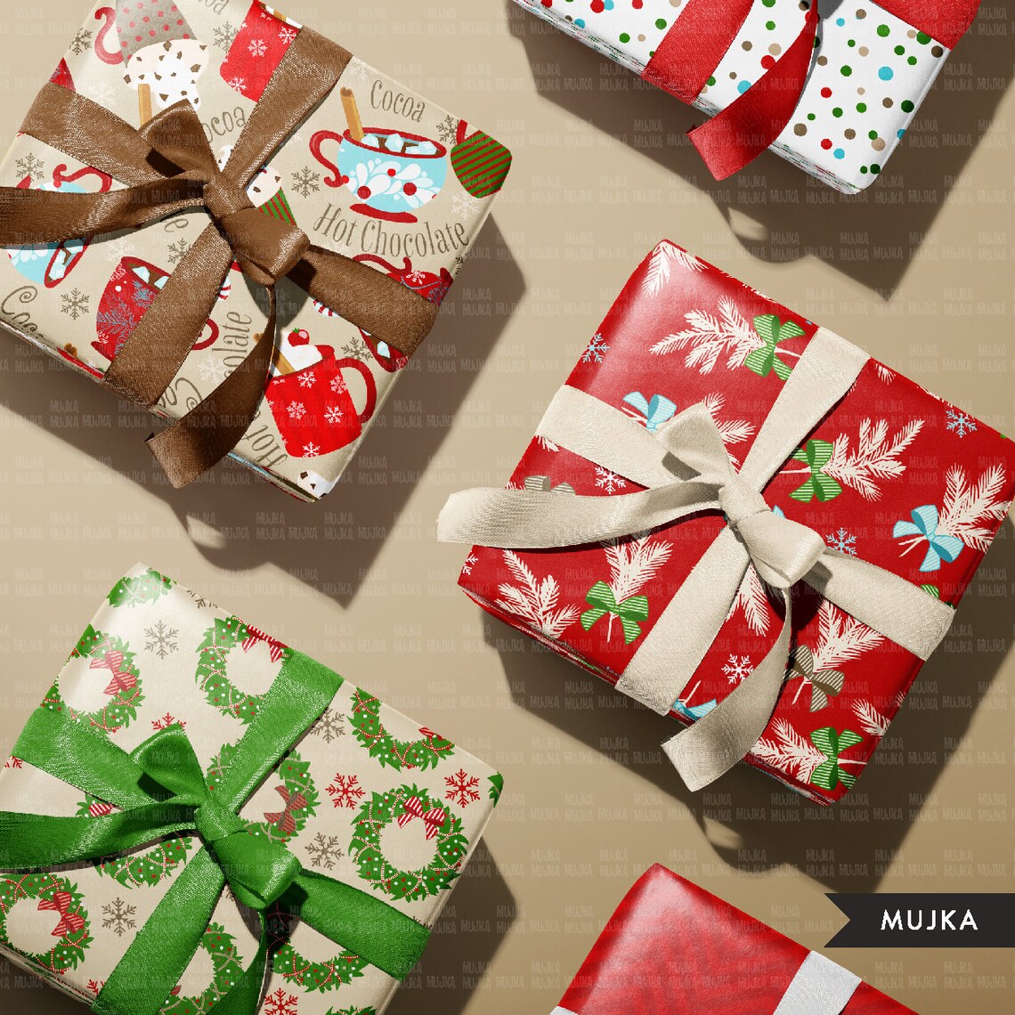 Christmas Digital Papers, Hot Chocolate Papers, Vintage Christmas ...