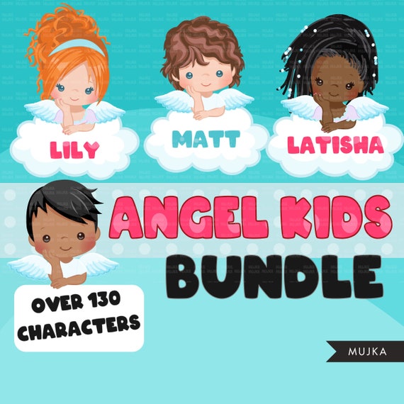 Angel Clipart Bundle, Angel kids, angel boy, angel girl, angel wings ...