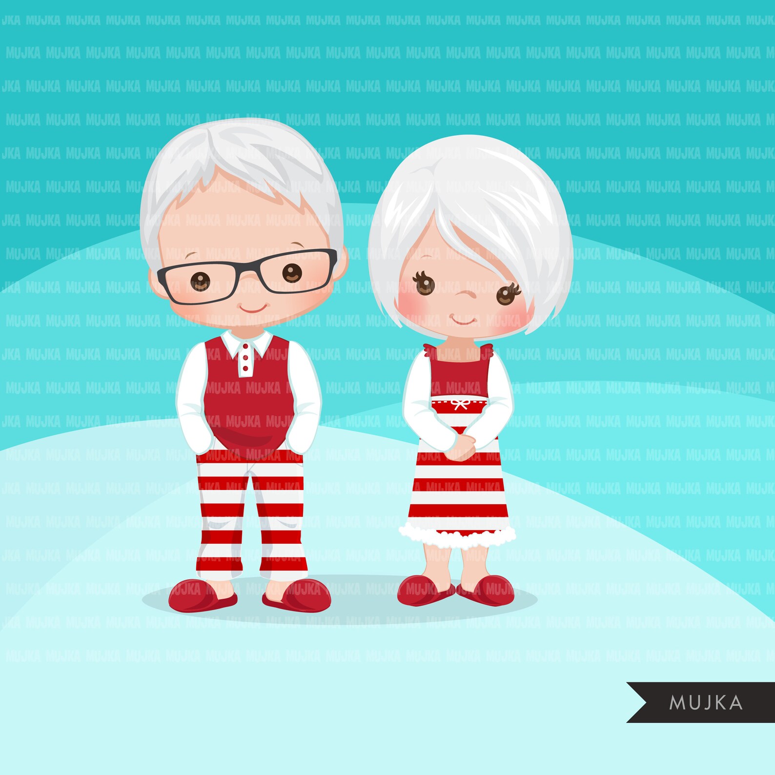 Christmas Pajama Clipart Bundle, Noel Illustrations, Pajama Family ...