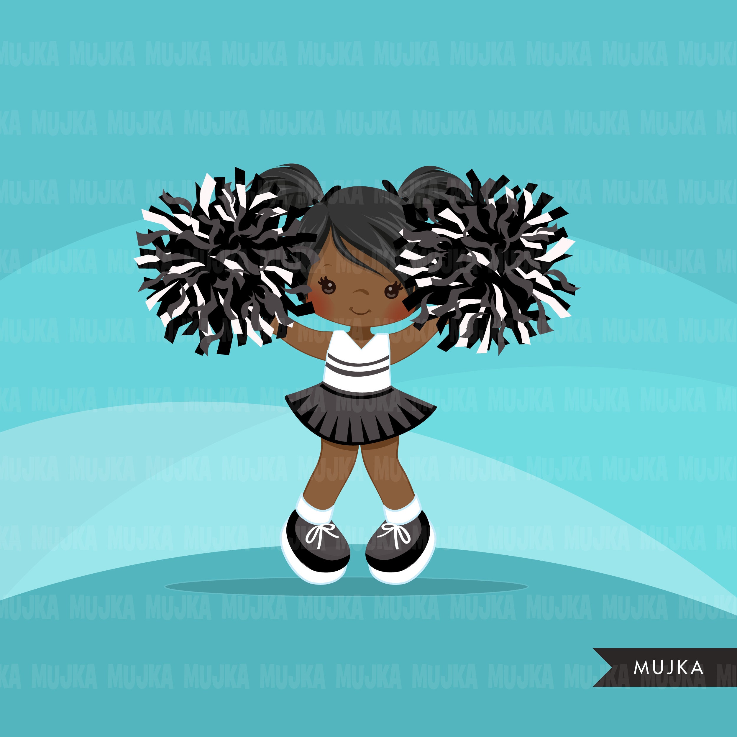 Cheerleader Clipart. Sports Graphics School Pom Pom. B&W - Etsy