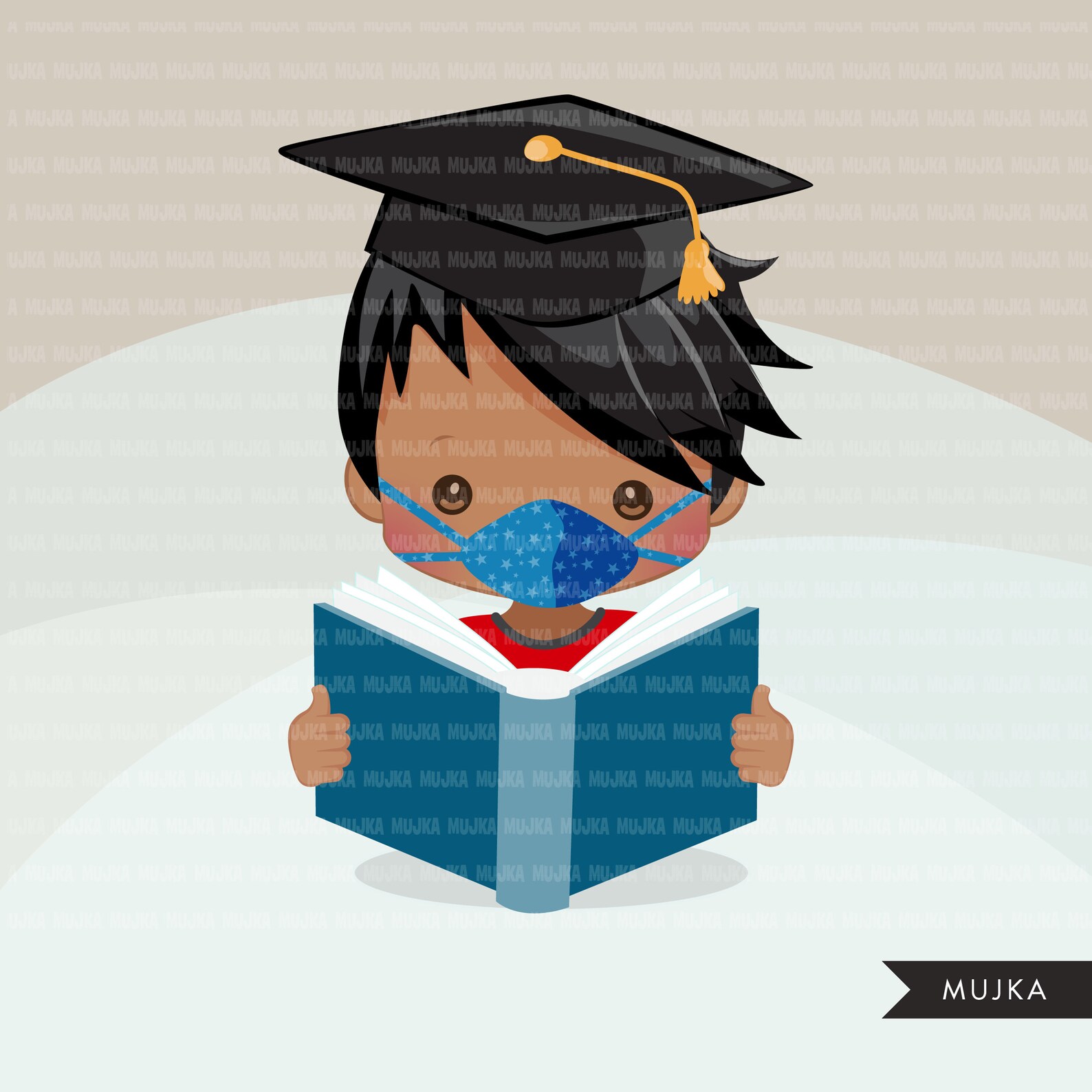 Graduation Clipart Graduate Black Boys With Book and Mask - Etsy