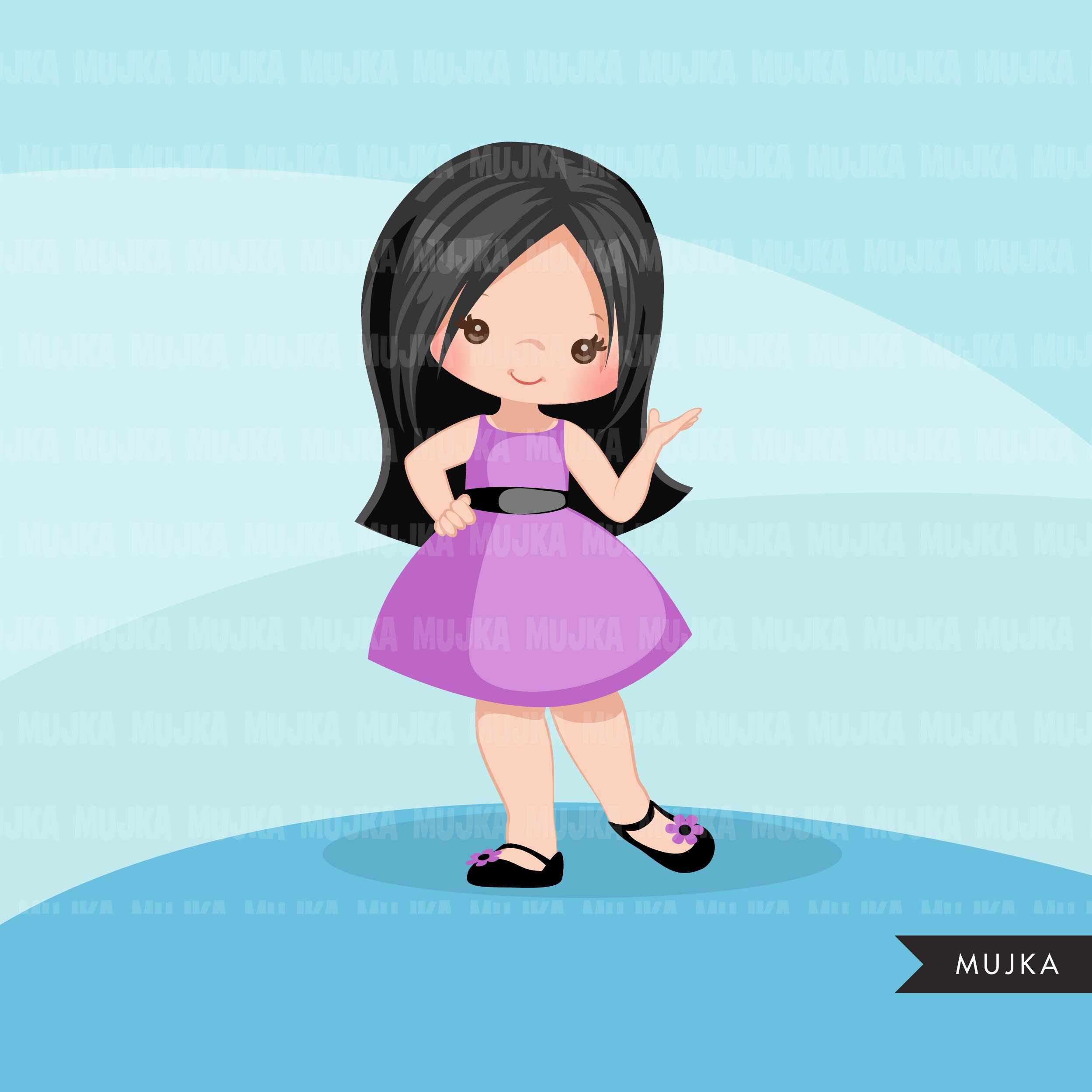 Spring Clipart purple dress girls cute kids graphics | Etsy