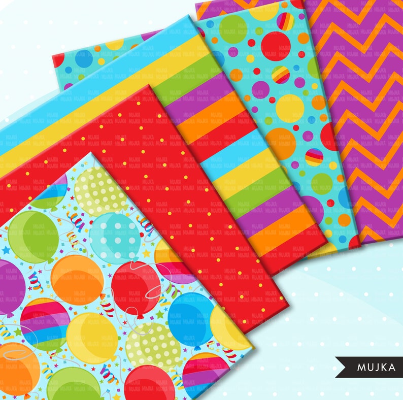 Rainbow Birthday Digital Papers, Seamless Pattern, Digital Paper Pack ...