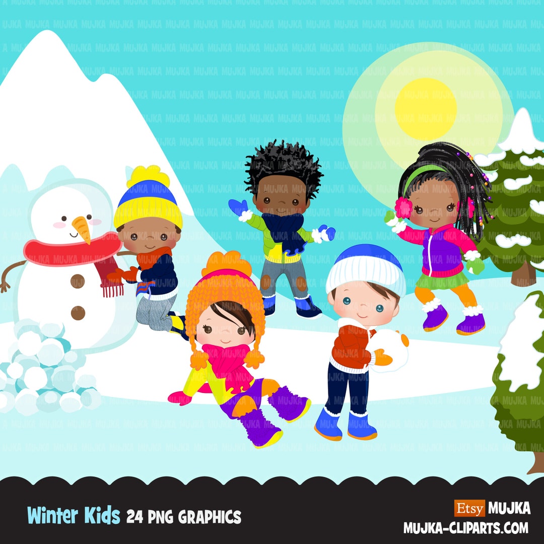 Snowball Fight Clipart, Winter Graphics, Outdoors, Snowman, Snow ...