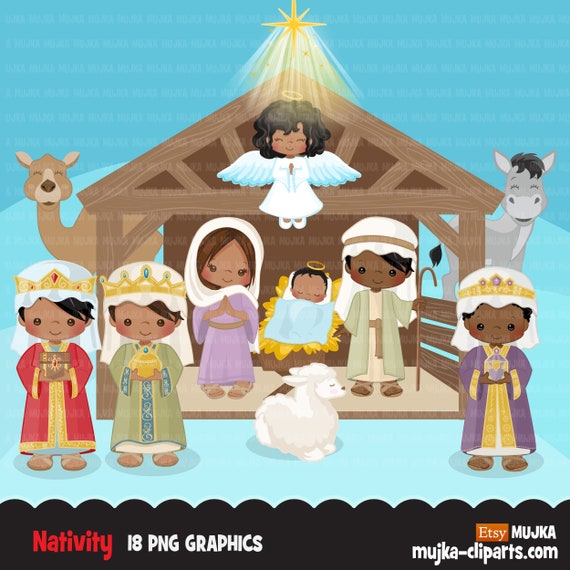Nativity Clipart, black Jesus, Nativity png, religious illustration ...