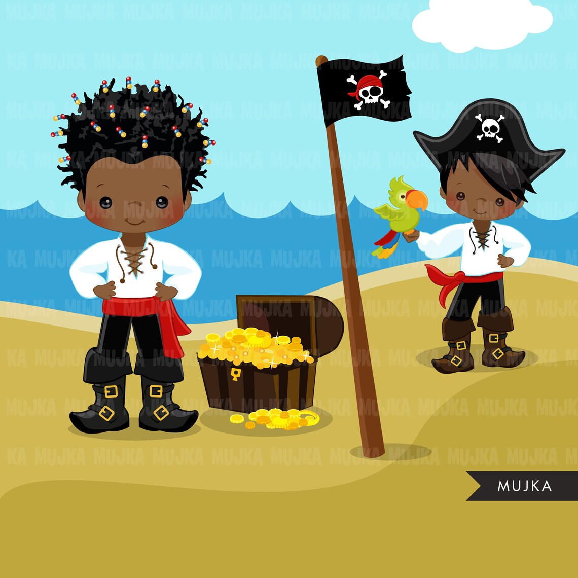 Pirate Clipart. Pirates, Ships and Treasure Island. Captain, Chest ...