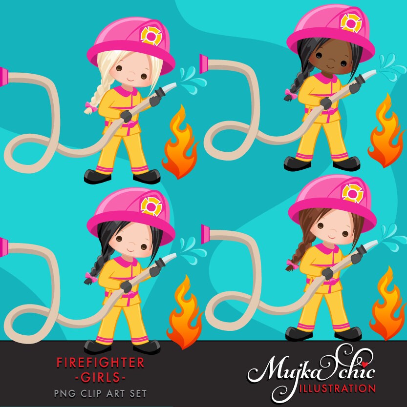 Firefighter Clipart, Firefighter Png, Pink Fire Truck Png, Sublimation ...