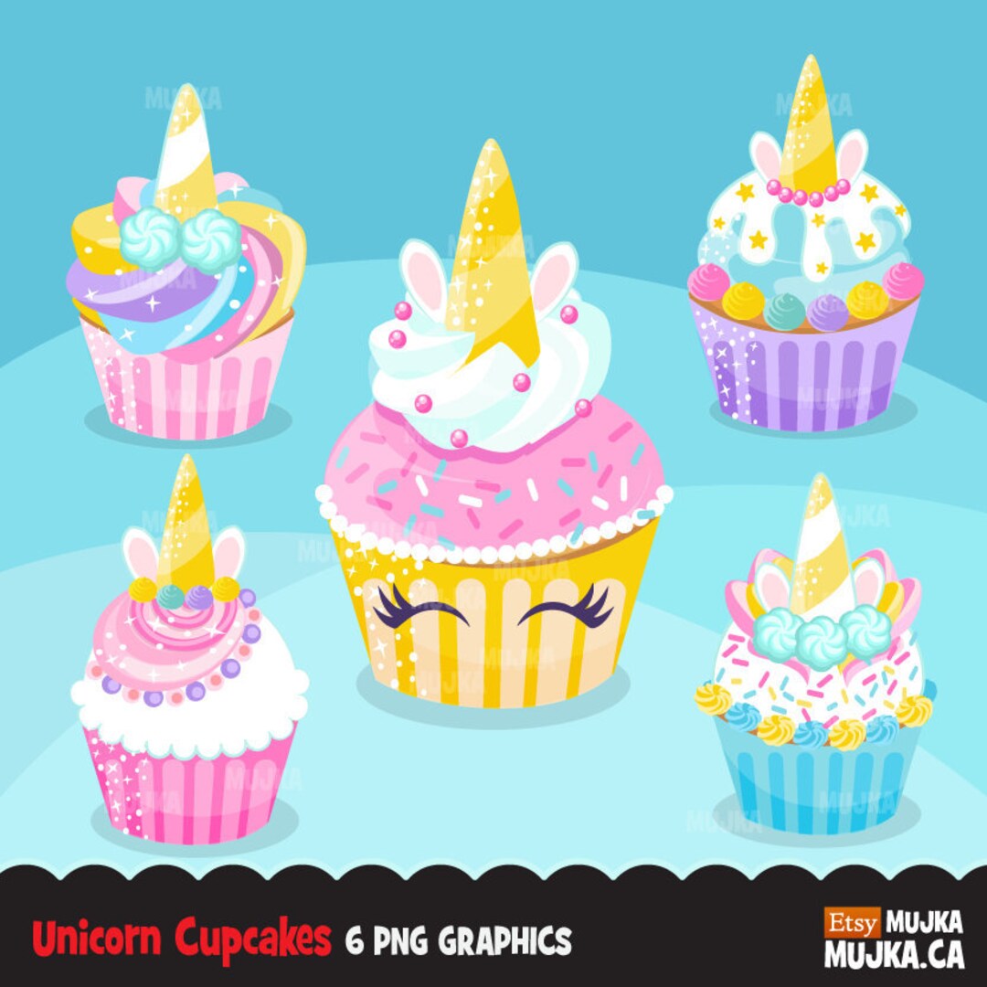 Unicorn Cupcake Clipart, Rainbow Cupcakes, Baking, Cake Graphics, Card ...