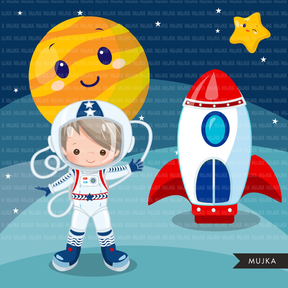 Space Solar System Clipart With Astronauts & Cute Planets. - Etsy