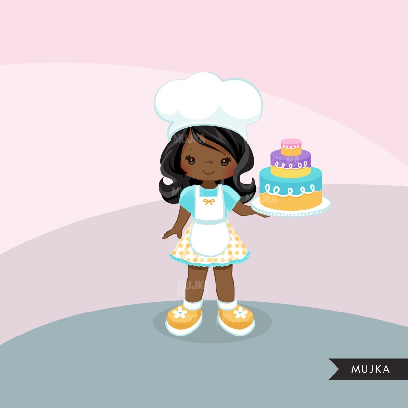 Baking clip art Cake Chef Clipart. Little Girl Graphics | Etsy