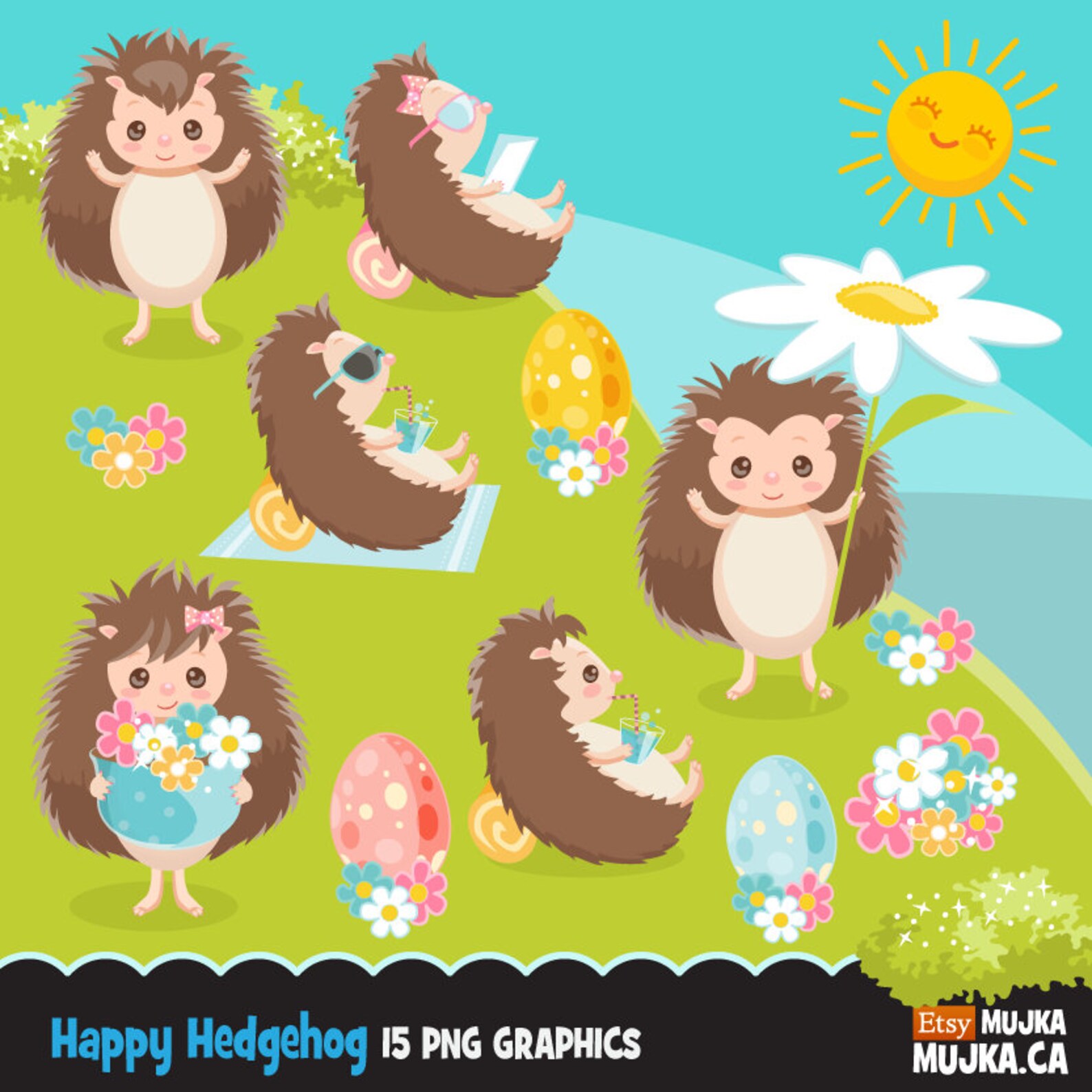Easter Hedgehog Clipart Cute Spring Graphics Svg Lettering - Etsy
