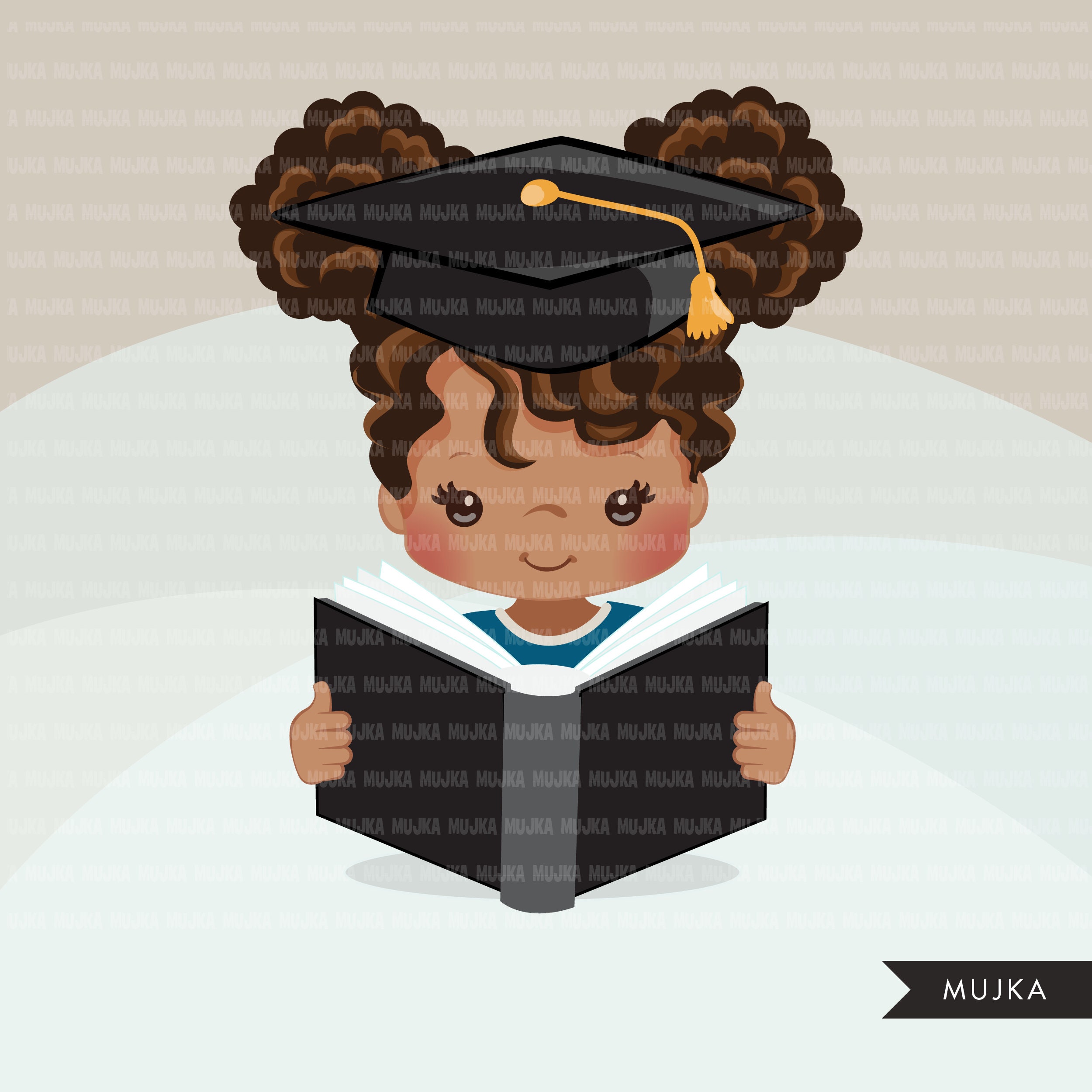 Graduation Clipart Graduate Black Girls With Book and Mask - Etsy