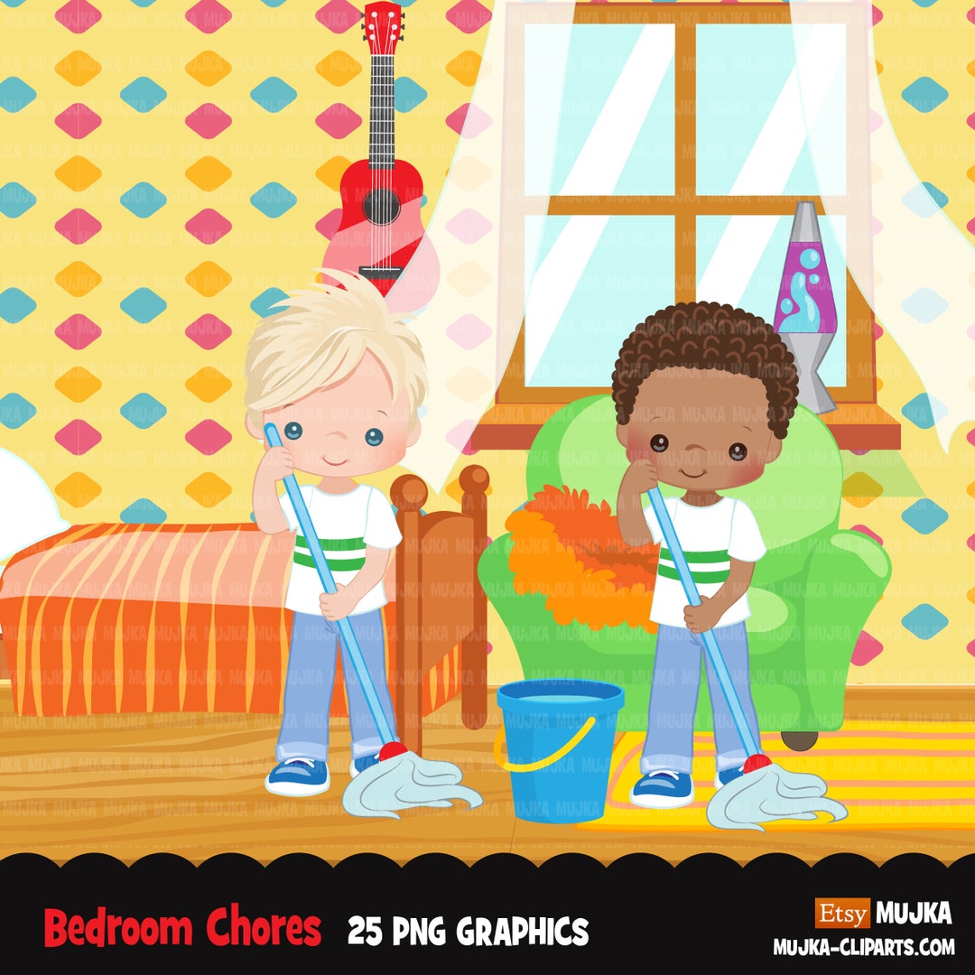 Chores Clipart, Cleaning Room, Tidying Up, Children's Room Sublimation ...