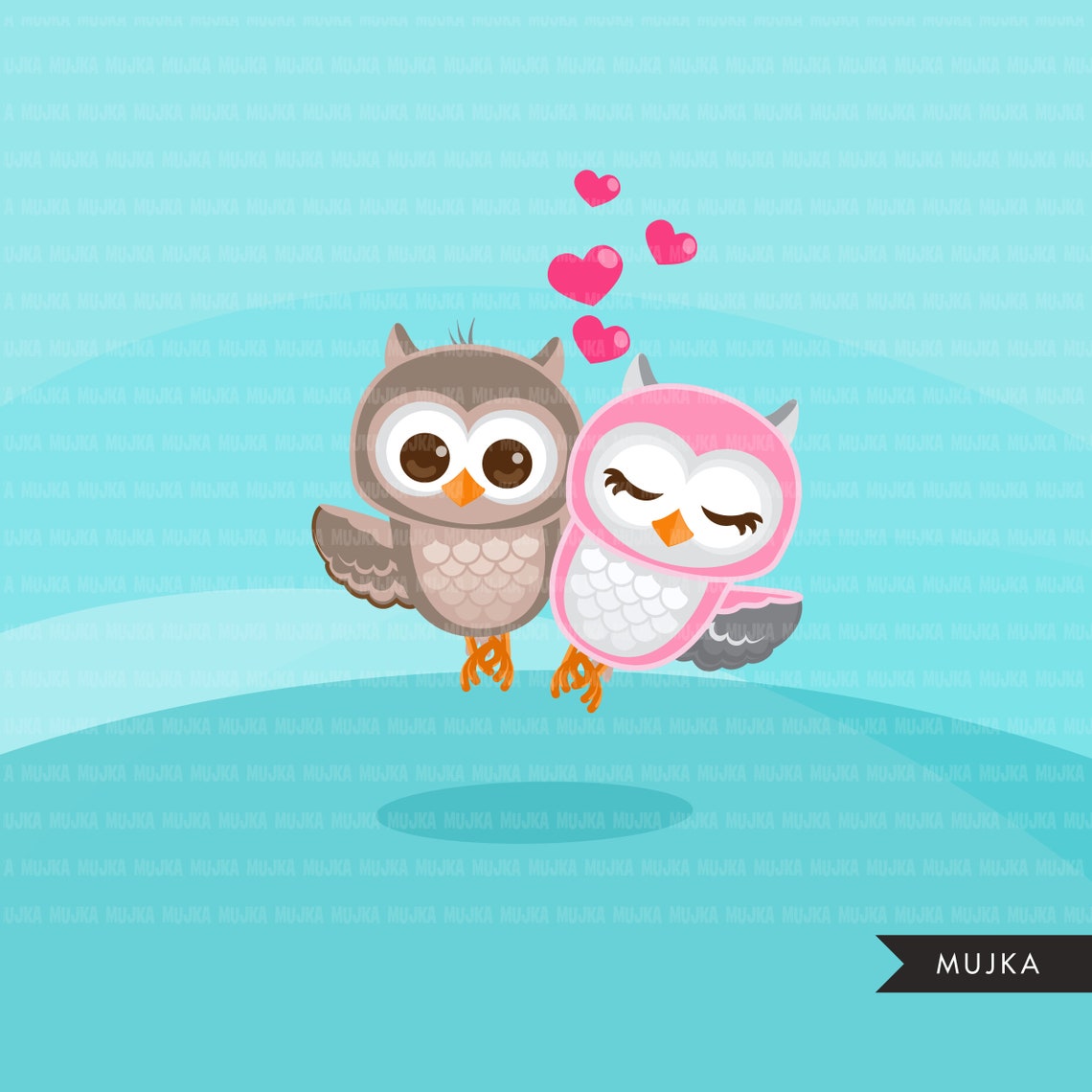 Valentine Owls Clipart. Valentine's Day Animal | Etsy