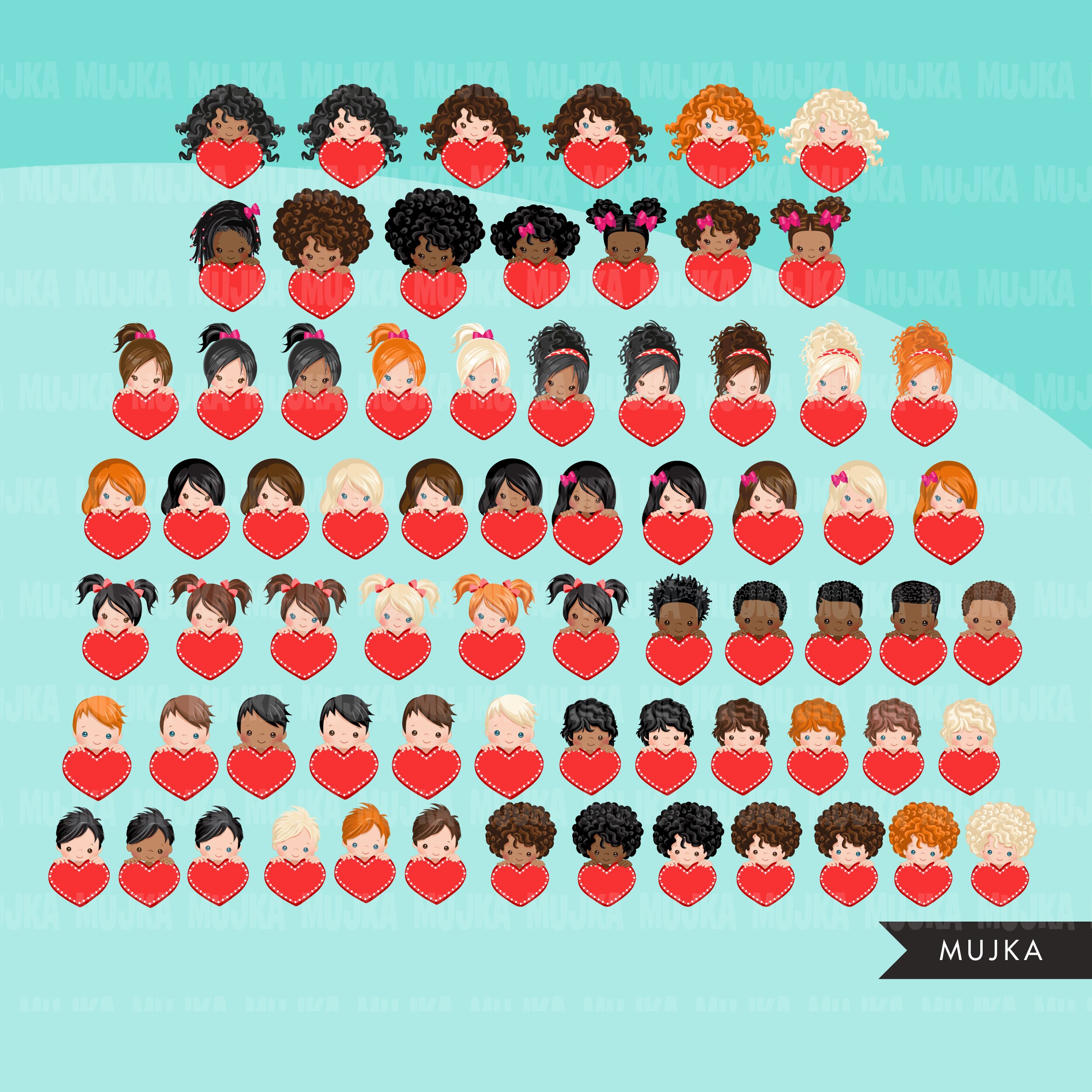 Valentine Clipart Peeking Kids BUNDLE Valentine's Day - Etsy