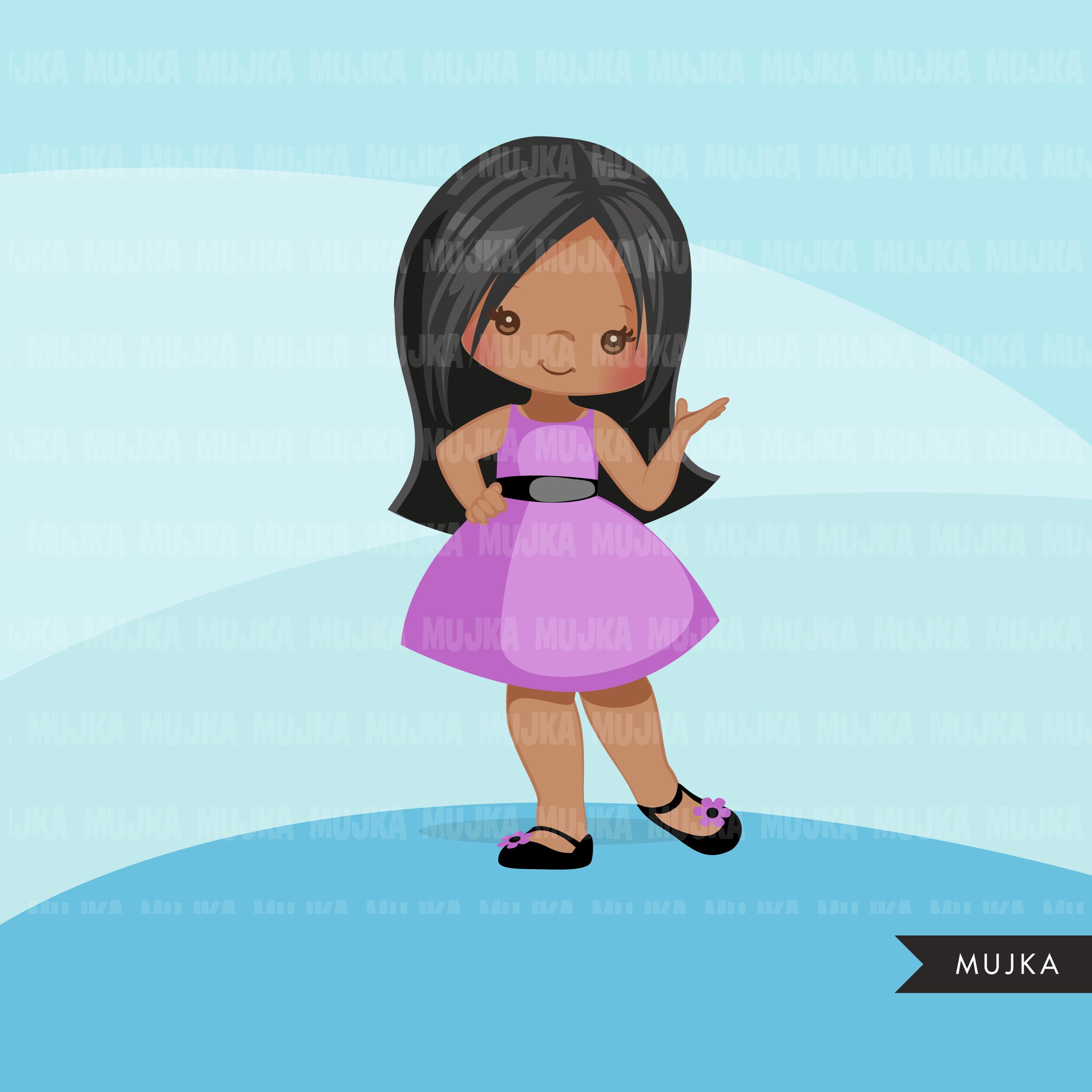 Spring Clipart purple dress girls cute kids graphics | Etsy