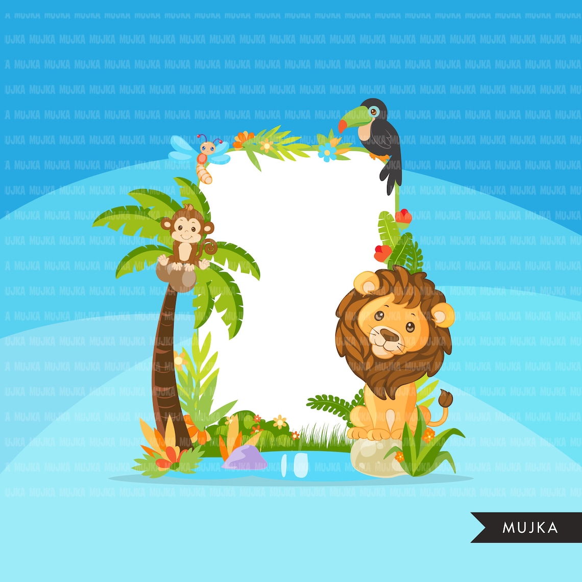 Safari Jungle Frames Clipart Forest Frames With Lion Tiger - Etsy UK