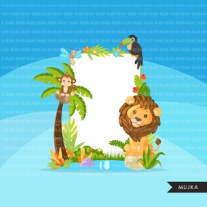 Safari Jungle Frames Clipart, Forest Frames With Lion, Tiger, Zebra ...