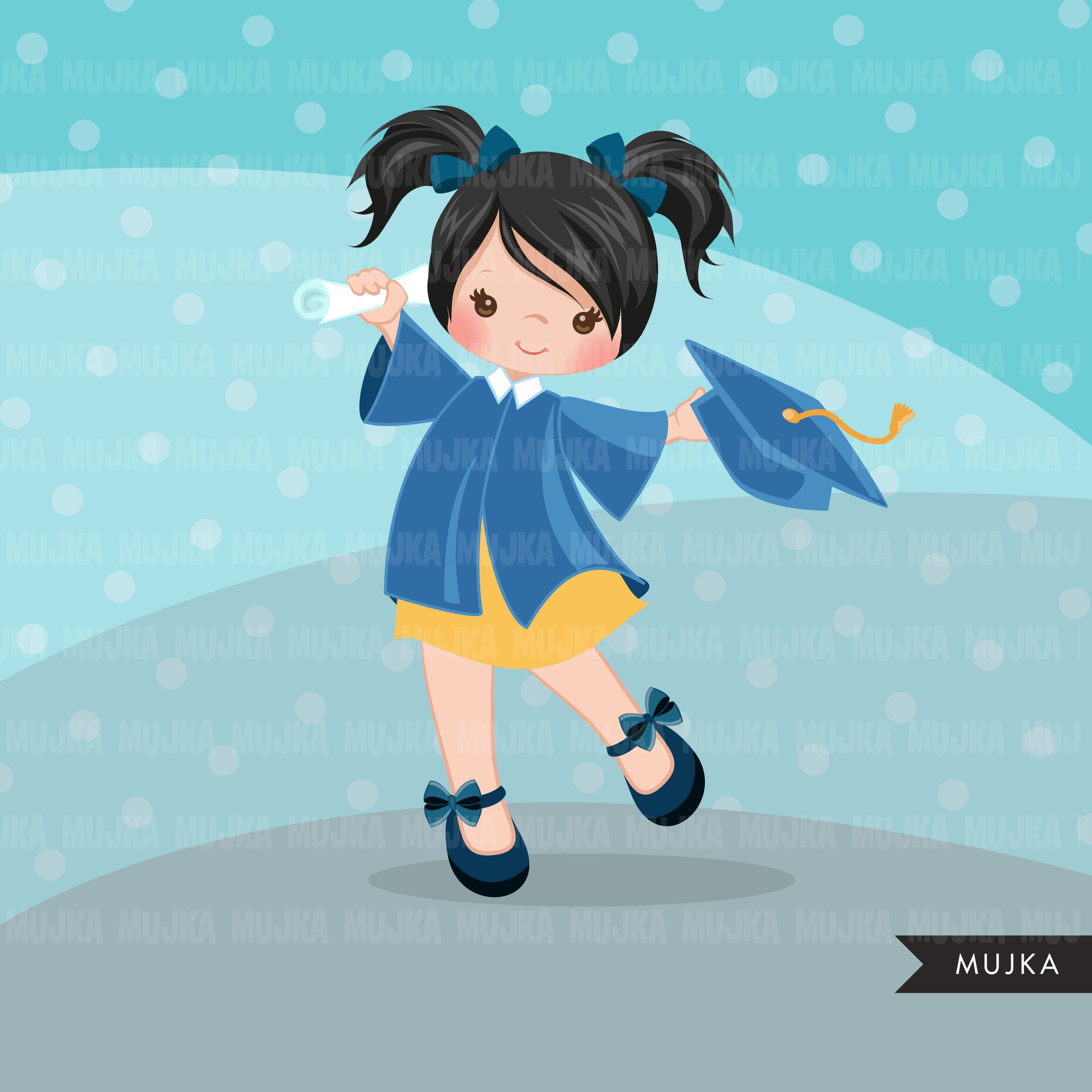 Graduation Clipart Graduate Girls With Blue Gown Cape and | Etsy