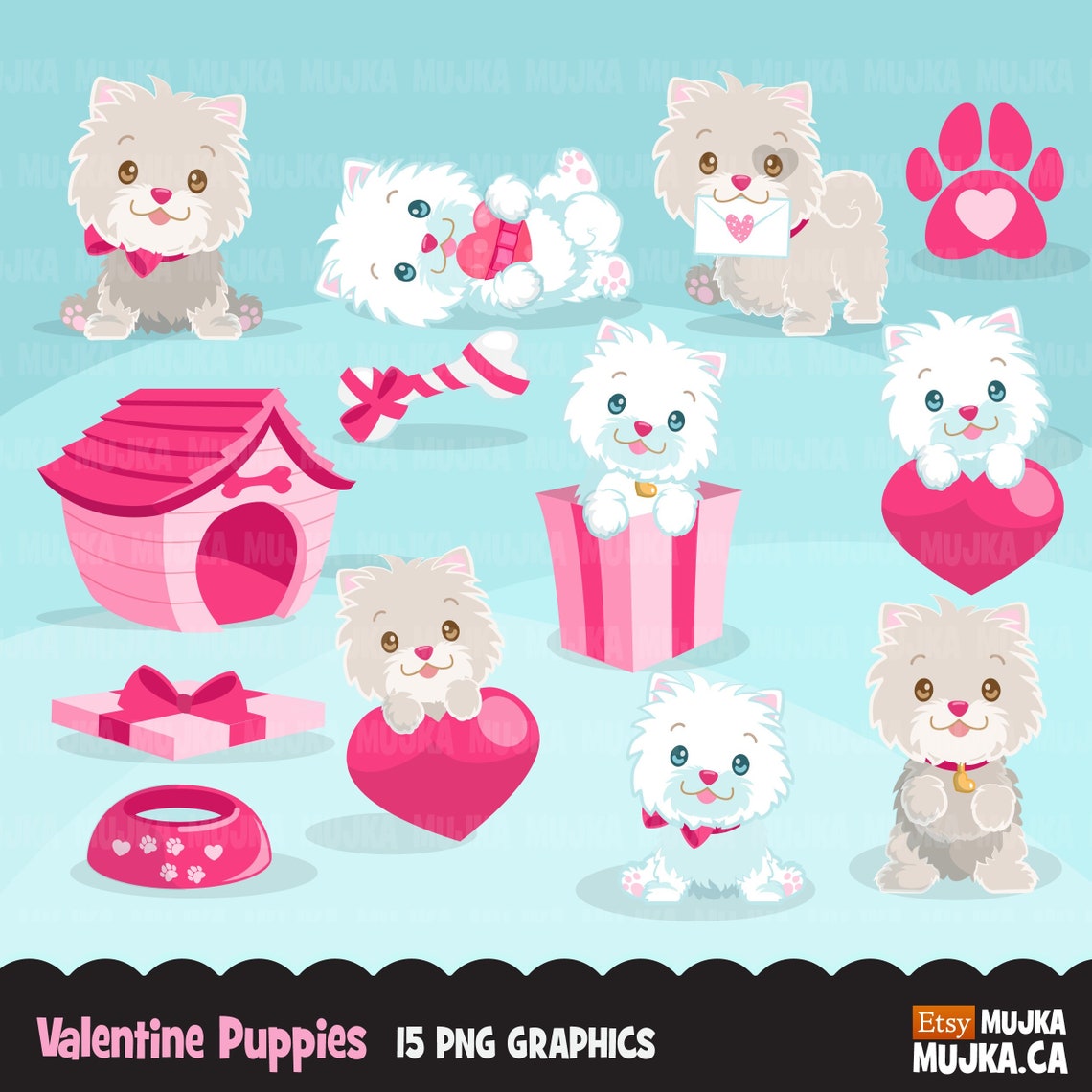 Valentine's Day Puppy Clipart. Cute Dog Graphics Puppy - Etsy