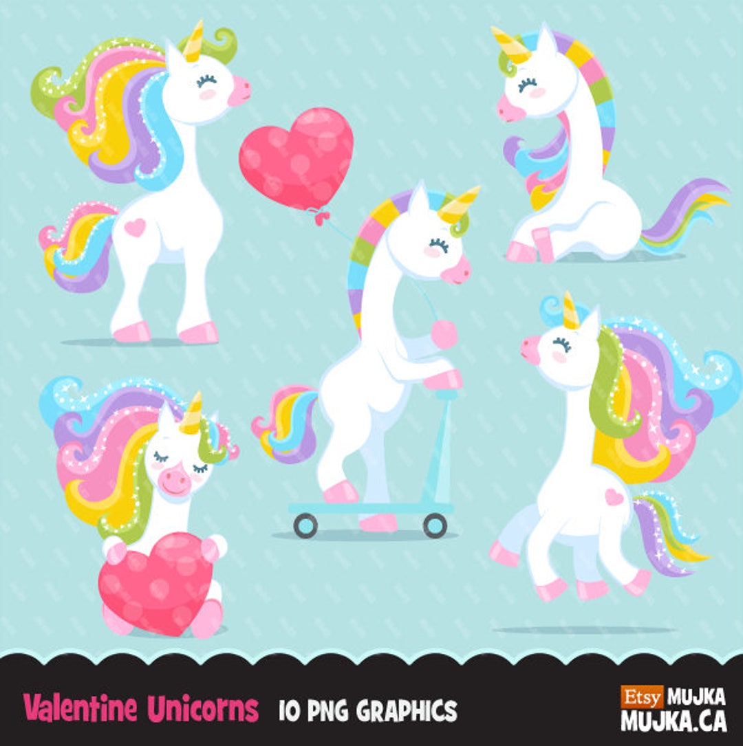 Valentine Unicorn Clipart. Valentine's Day Unicorn Graphics, Valentine ...