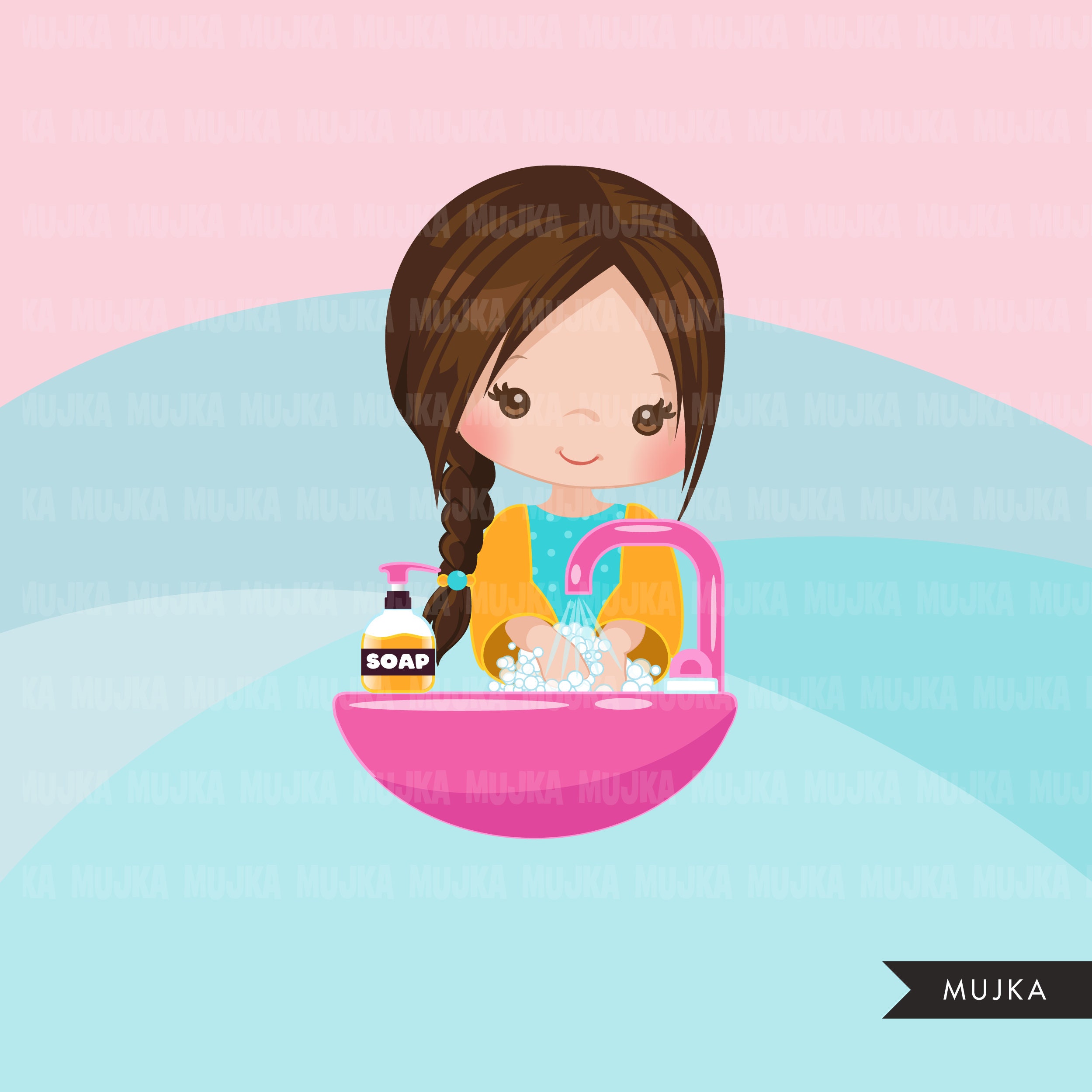 Bathroom Chores Clipart, Little Girls Washing Hands, Hygiene, Healthy ...