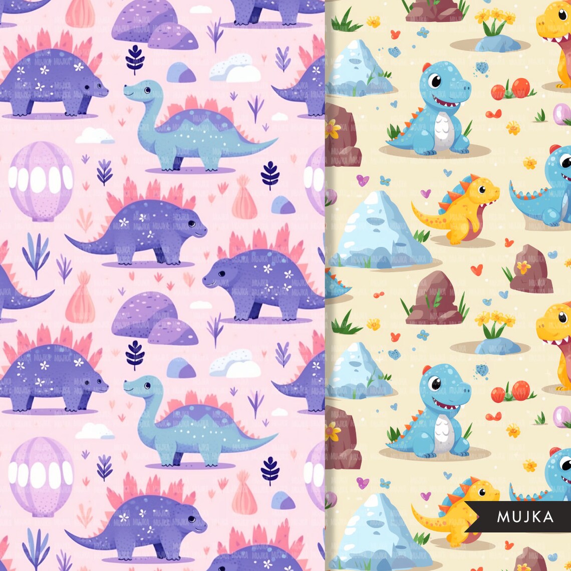 Baby Dino Digital Papers, Dinosaur Seamless Patterns, Dino Printable ...