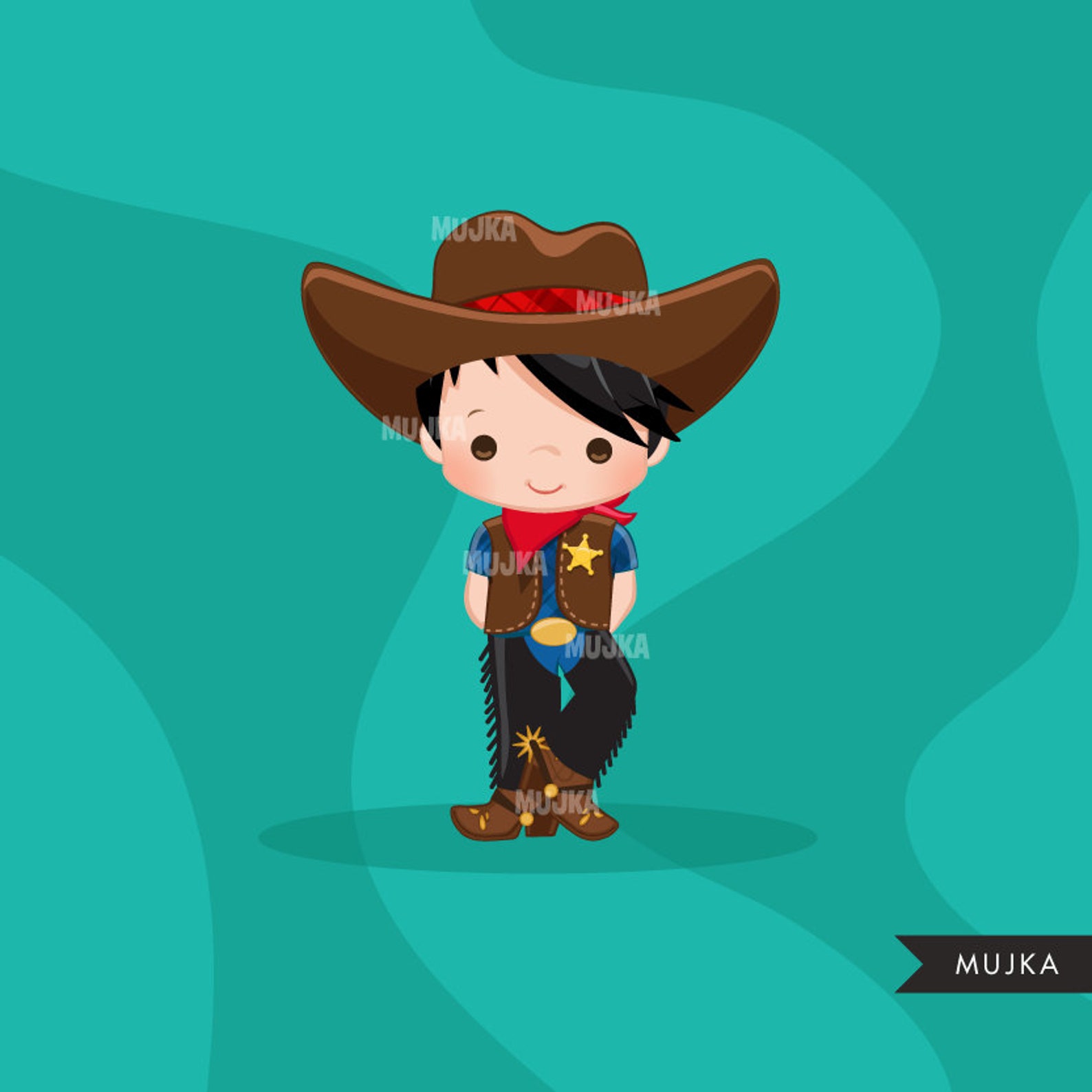 Cowboy Clipart. Wild West Cute Cowboy Clipart Red & Blue. - Etsy