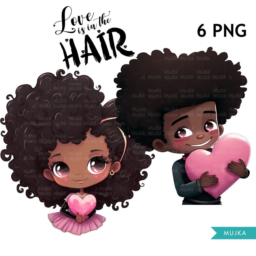 Love is in the Hair, Valentine Clipart, Black Girl Valentine, Black Boy ...