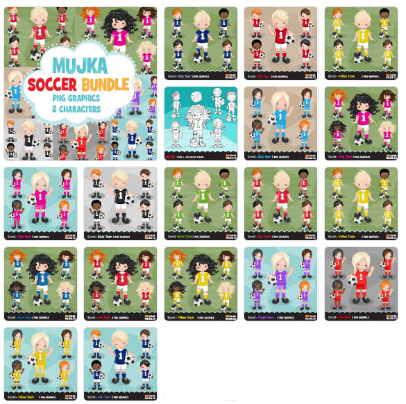 Soccer Clipart Bundle Playing Soccer Ball Sports Birthday - Etsy
