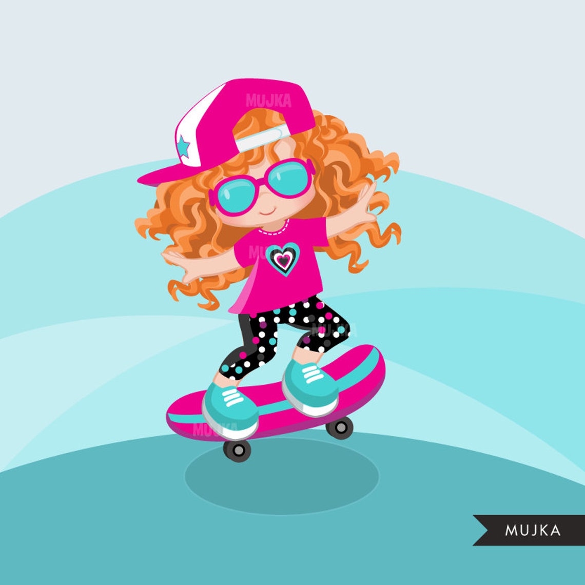 Skateboarding Girl Clipart. Sport Graphics, Summer, Party Printables ...