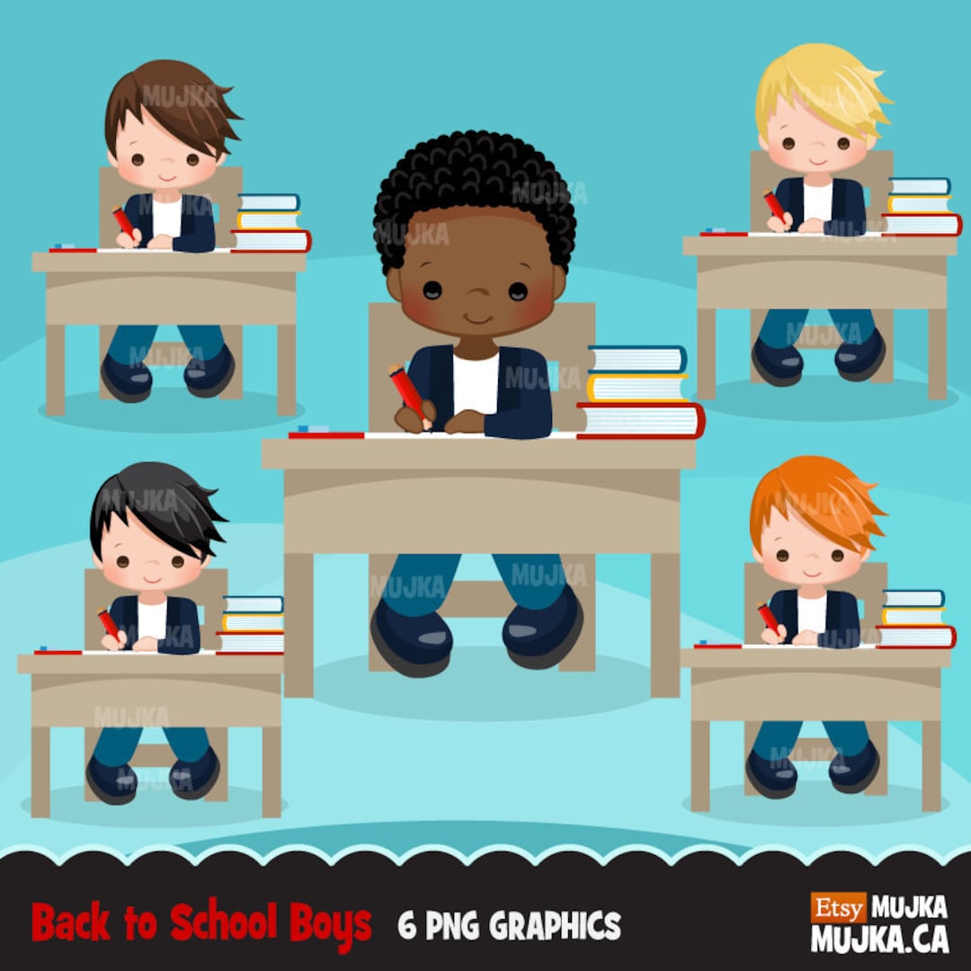 Back to School Clipart. Cute Students, School Desk, School Supplies ...