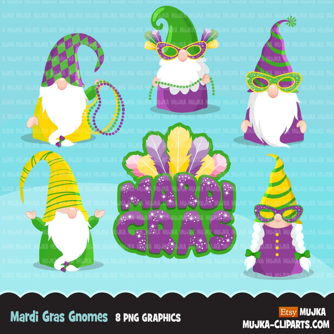 Mardi Gras Gnomes Clipart, Carnival Clip Art, Masquerade Party, New ...