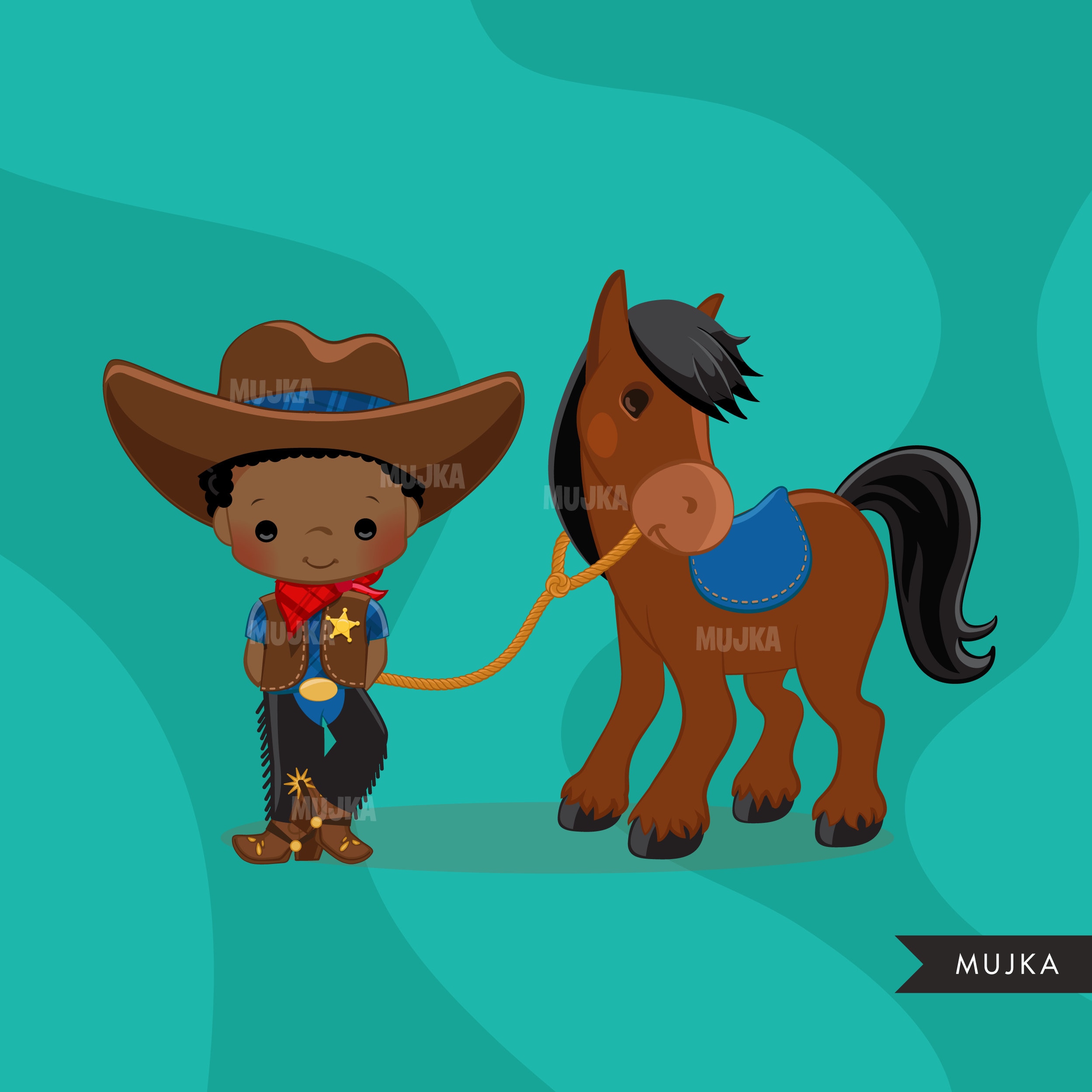 Cowboy Clipart. Wild West Cute Cowboy Clipart Red & Blue. - Etsy Canada