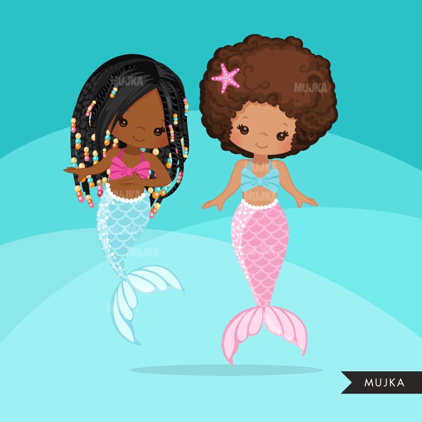 Mermaid Clipart Pastel Mermaid Graphics Black Mermaid Etsy
