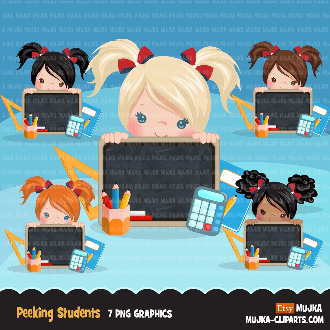 Back to School Clipart Peeking Students Girl With Black Board ...