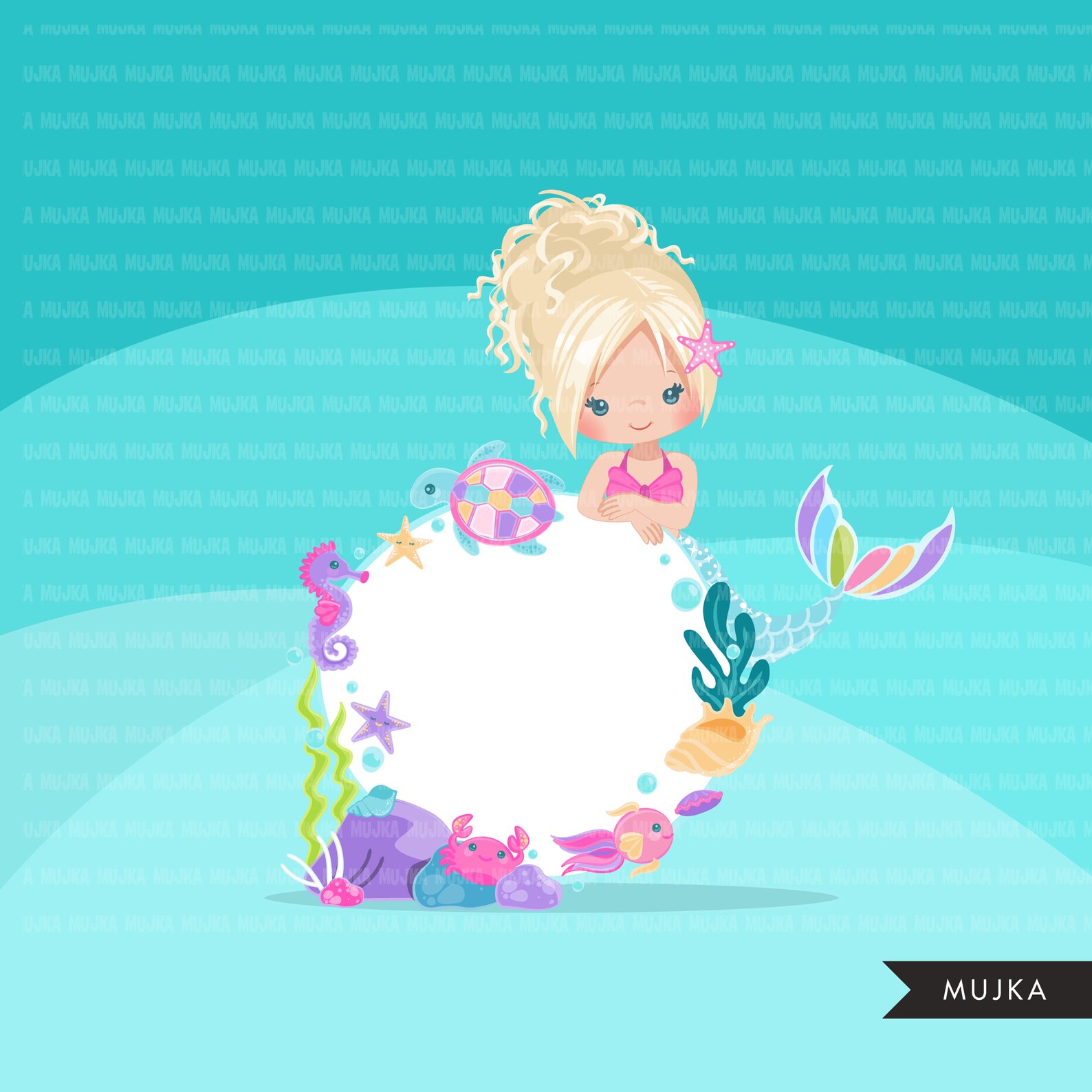 Mermaid Clipart, Cute Underwater Frame, Pastel Rainbow Mermaid Graphics ...