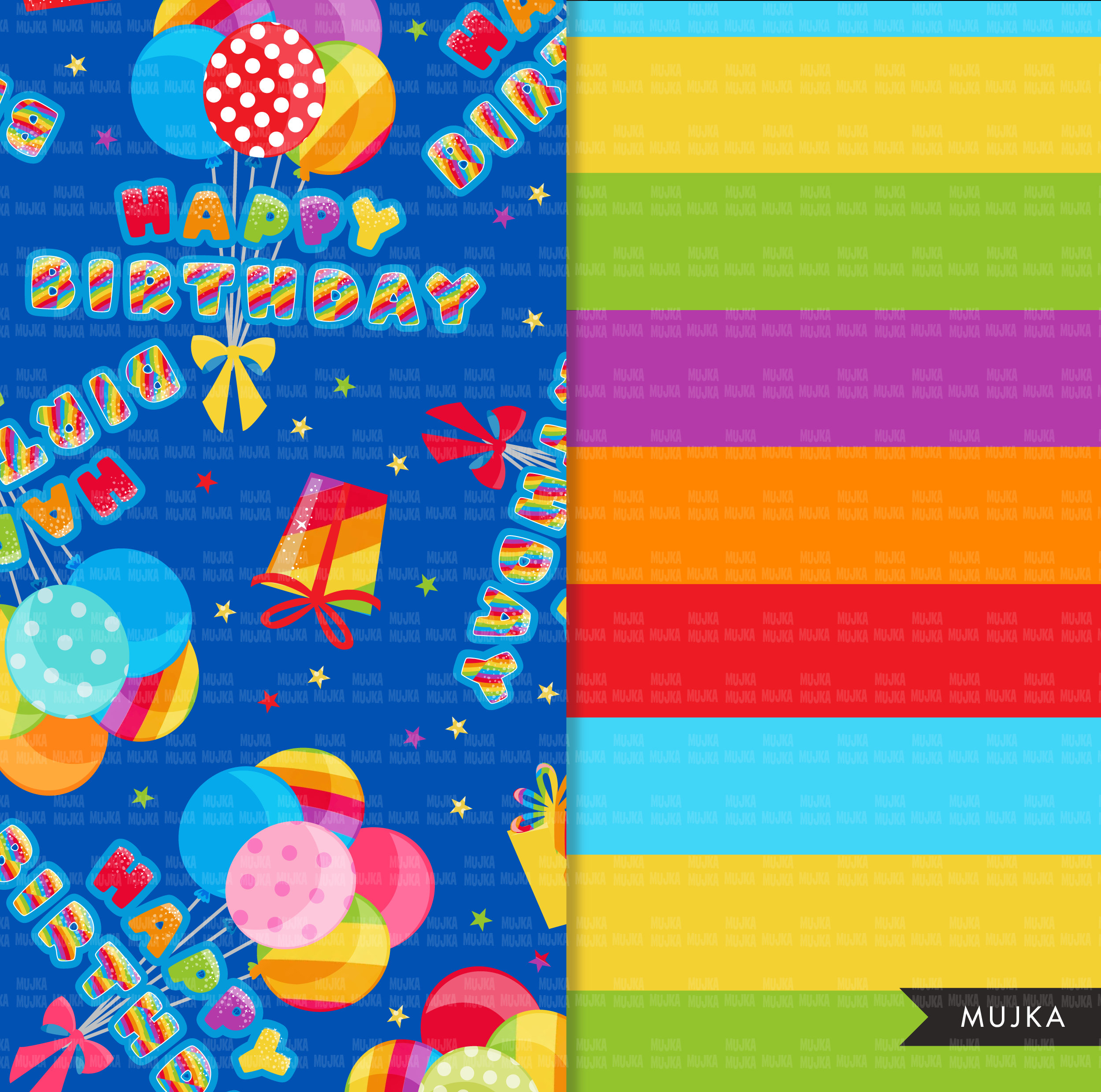 Rainbow Birthday Digital Papers Seamless Pattern Digital - Etsy