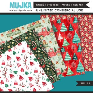 Christmas Digital Papers, Red and Green Christmas Backgrounds, Santa ...