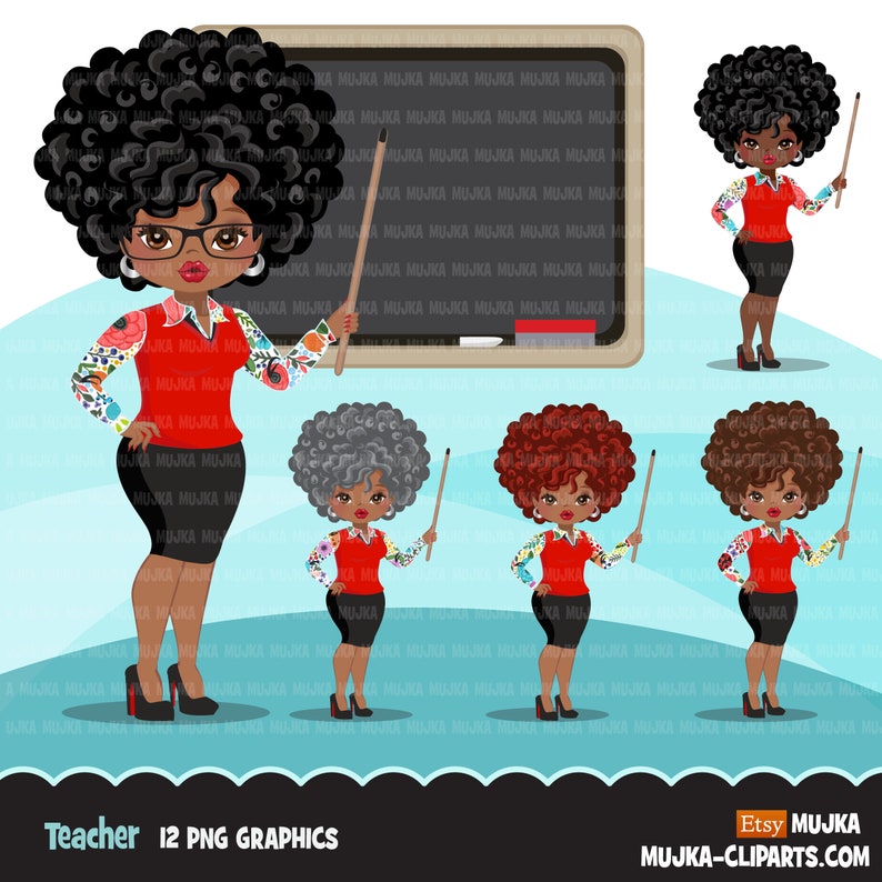 Teacher Clipart Black Woman Png School Clipart Education | Etsy