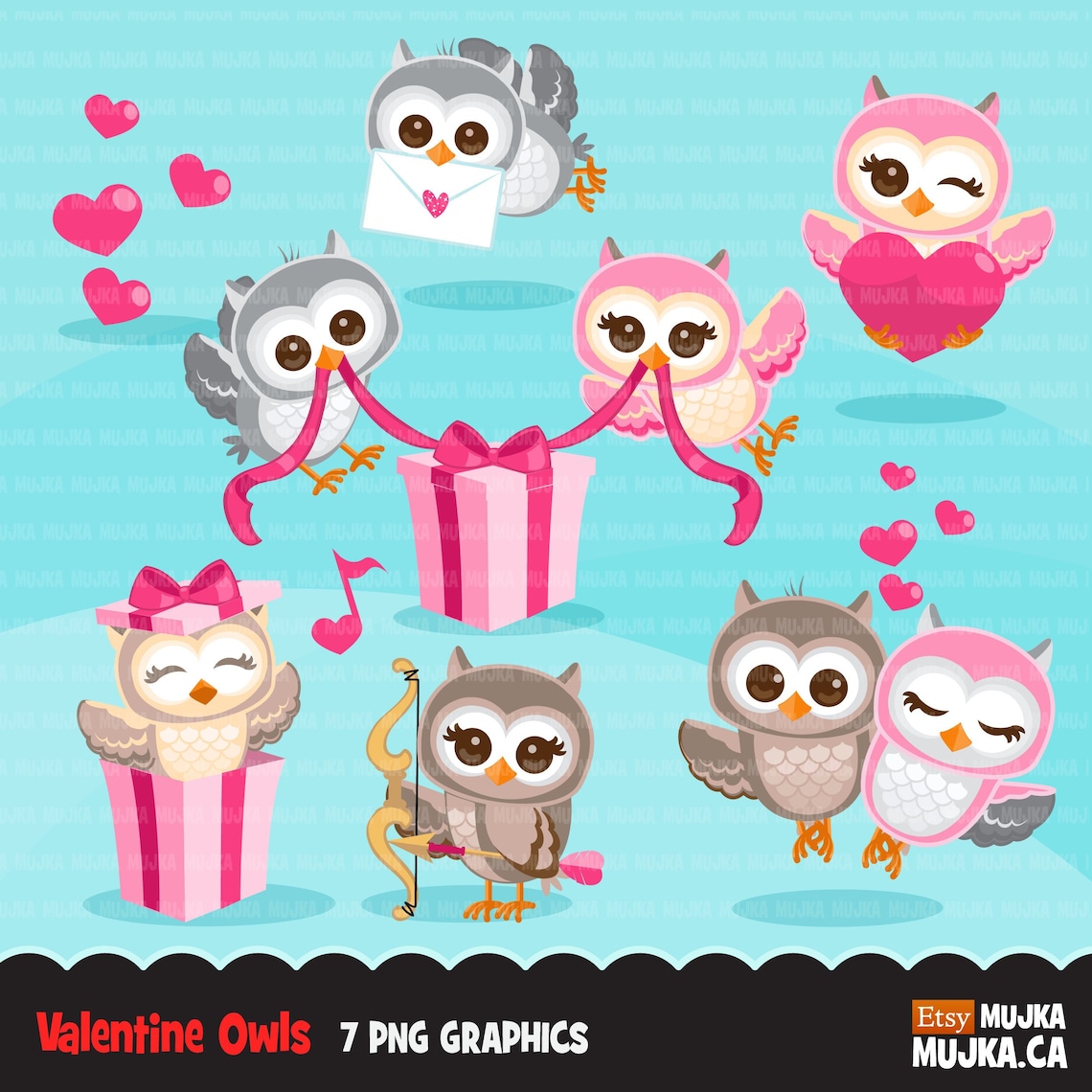 Valentine Owls Clipart. Valentine's Day Animal Illustration, Cupid ...