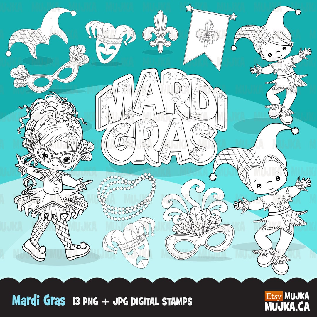 Mardi Gras Digital Stamps, Carnival Clip Art, Masquerade Party ...