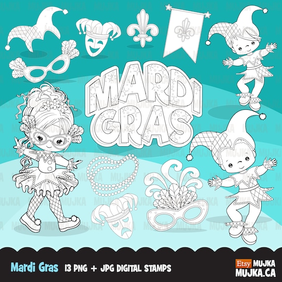 Mardi gras digital stamps, carnival clip art, masquerade party ...