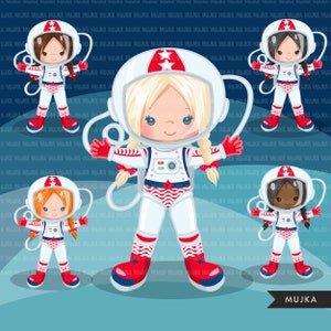 Space Solar System Clipart With Astronauts & Cute Planets. Commercial ...