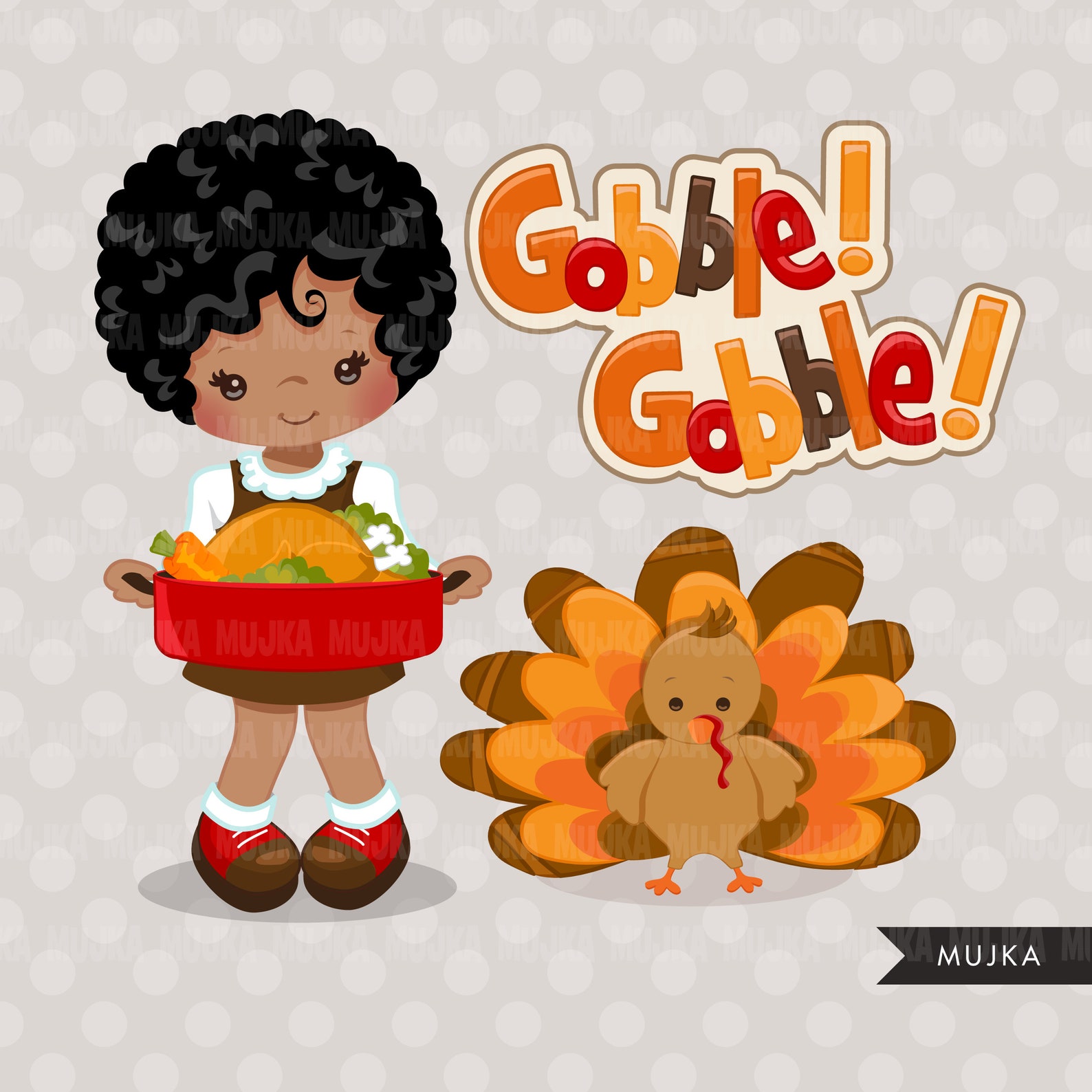 Thanksgiving Clipart. Gobble Gobble Turkey Black Kids Apple | Etsy