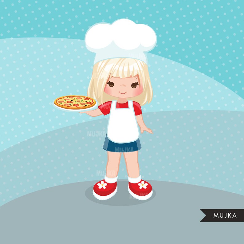 Baking clipart Pizza Chef Clipart. Little Girl Graphics | Etsy